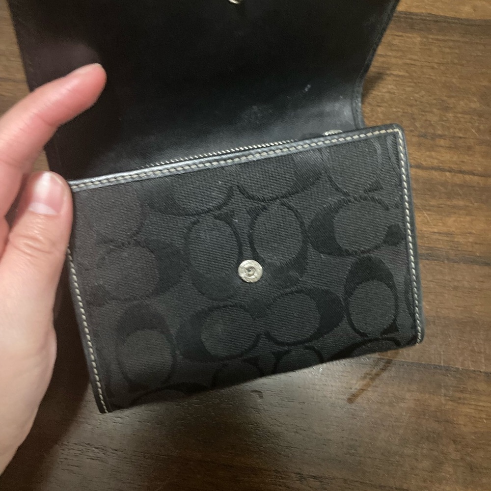 Coach Logo Black Trifold Wallet Used With Letters Sma… - Gem